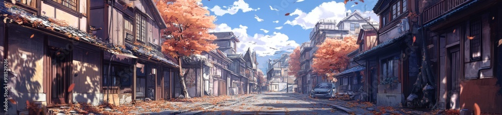 Deserted Townscape: An Anime-Style Illustration of an Abandoned City ...