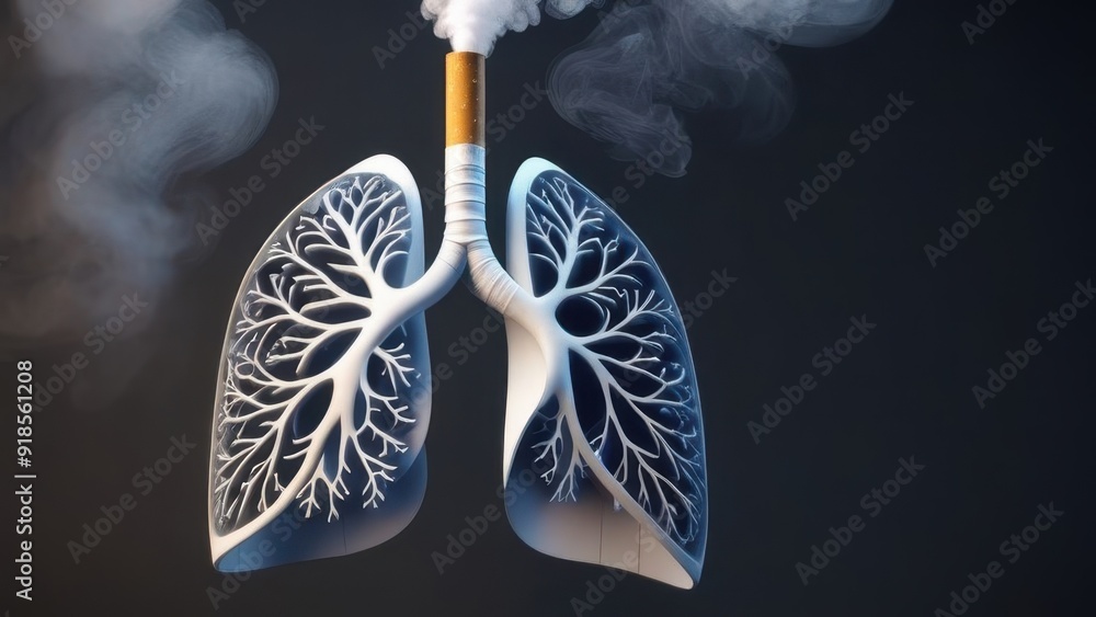 A cigarette in a smoker's lungs causes deterioration of health and ...