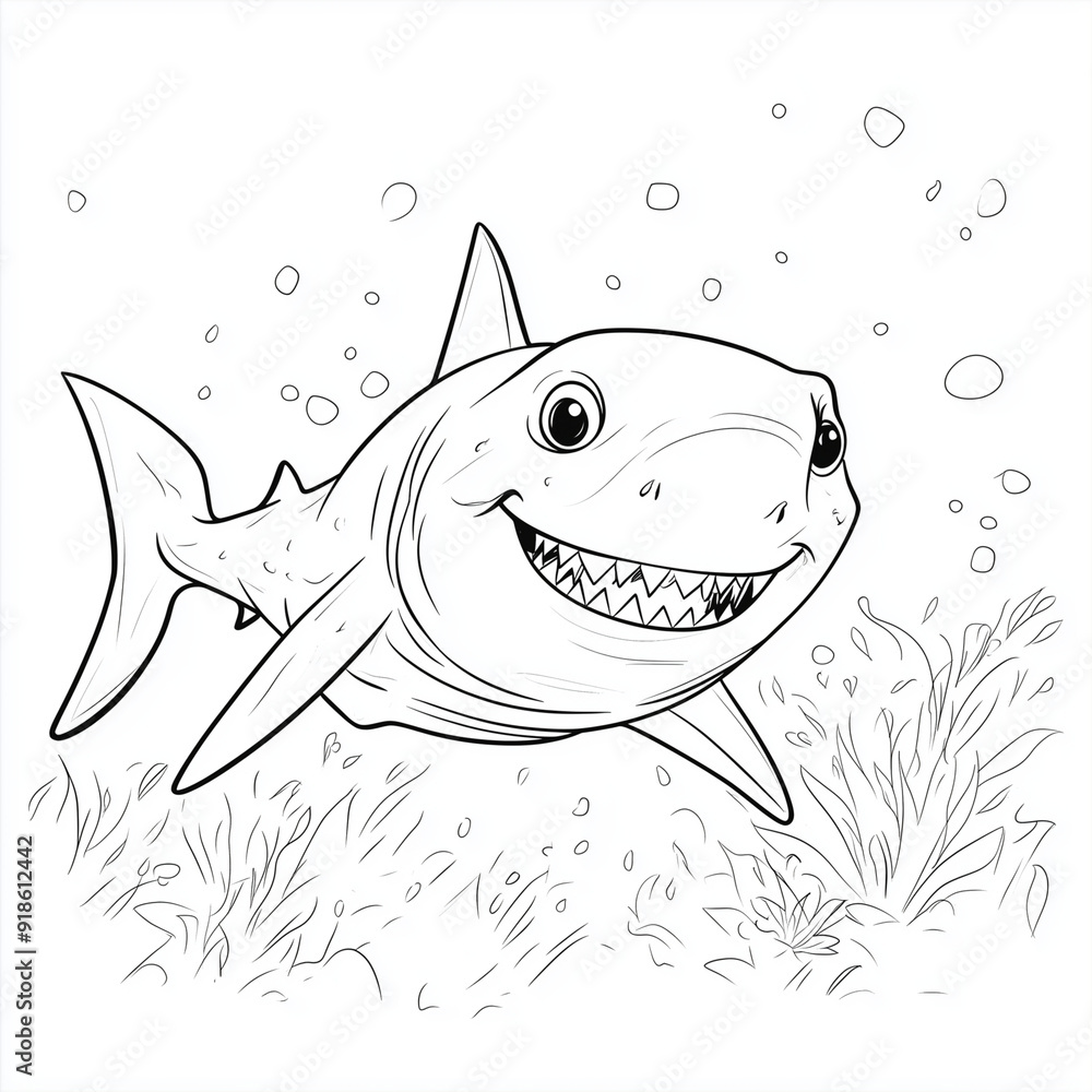 Fun Shark Coloring Page for Kids to Enjoy Stock Illustration | Adobe Stock