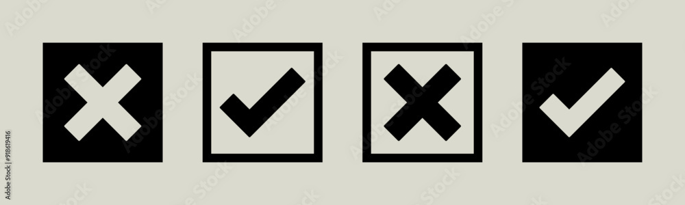 tick mark icon button set check box correct right wrong black buttons ...