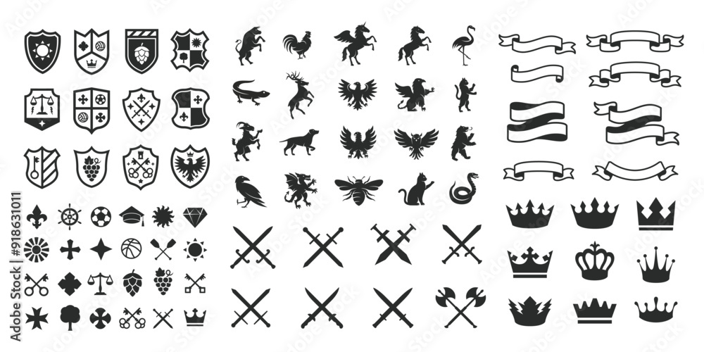 Heraldic Animals, shields logos, retro ribbons, luxury logo symbols ...
