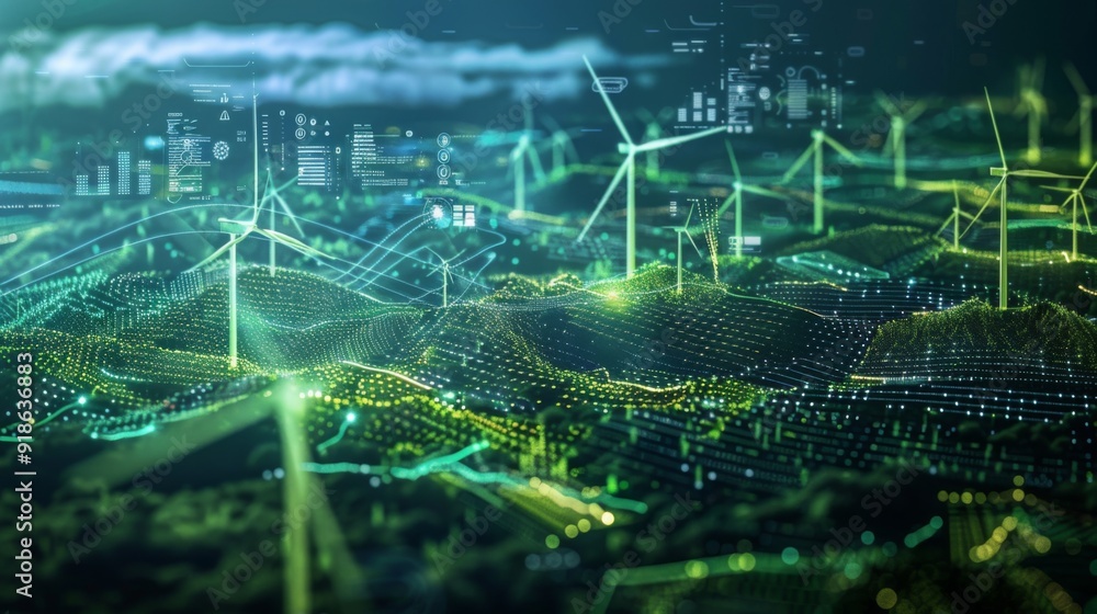 Photo Stock A digital map showing global renewable energy data ...