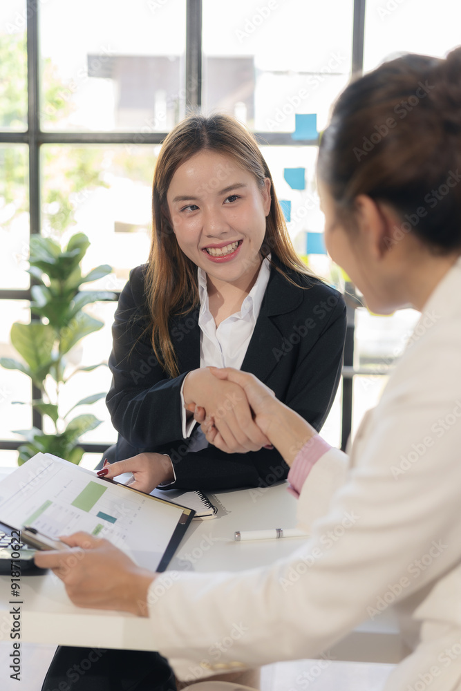 Interviewer holding hands for job interview Greeting agreement concept ...