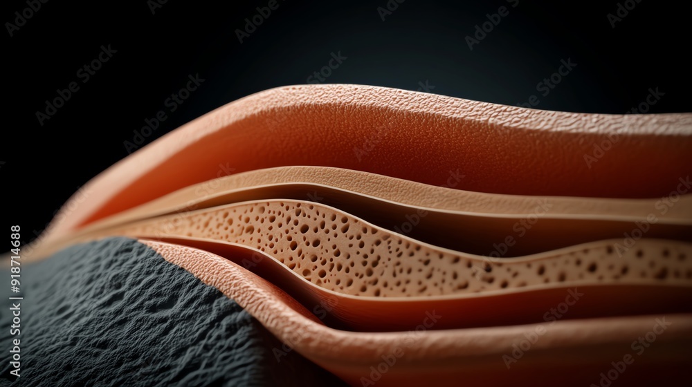 Detailed view of the dermis layer with visible sebaceous glands and ...