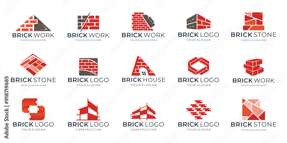 set of brick wall bricklayer logo icon symbol vector illustration ...
