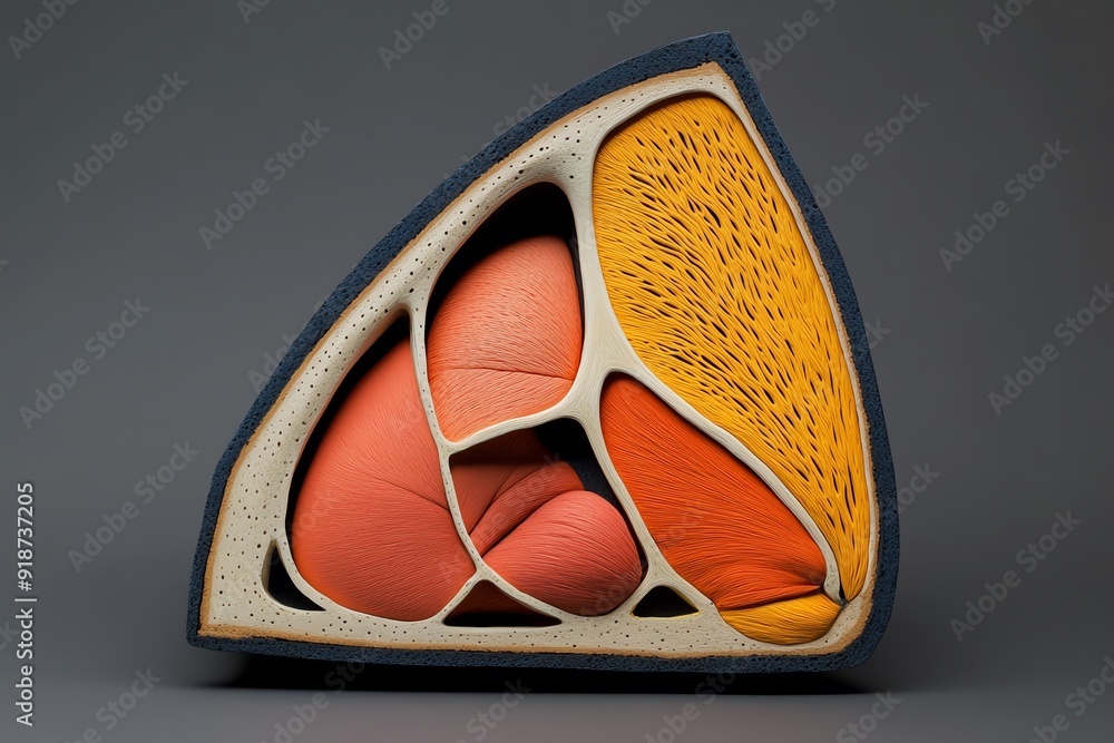 Detailed view of the diaphragm in crosssection, showing the muscle ...