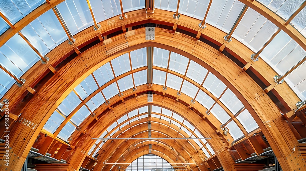 Massive wood beam ceiling roof structure with an s shaped curve and is ...