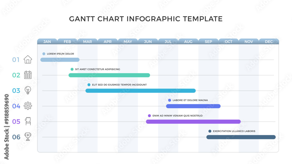 Gantt chart - project timeline infographic template with 6 tasks ...