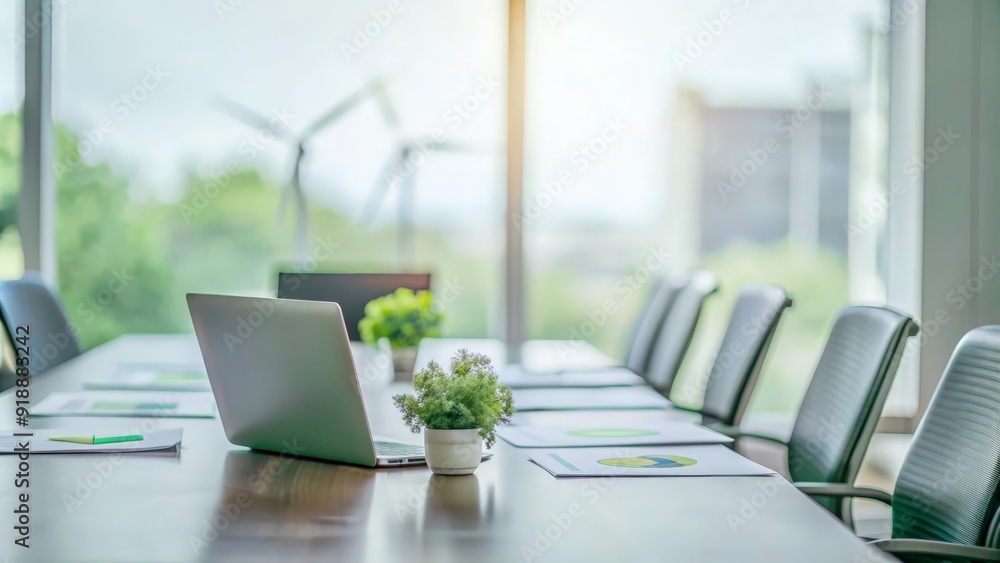 Green Business Strategy: A background highlighting a conference table ...