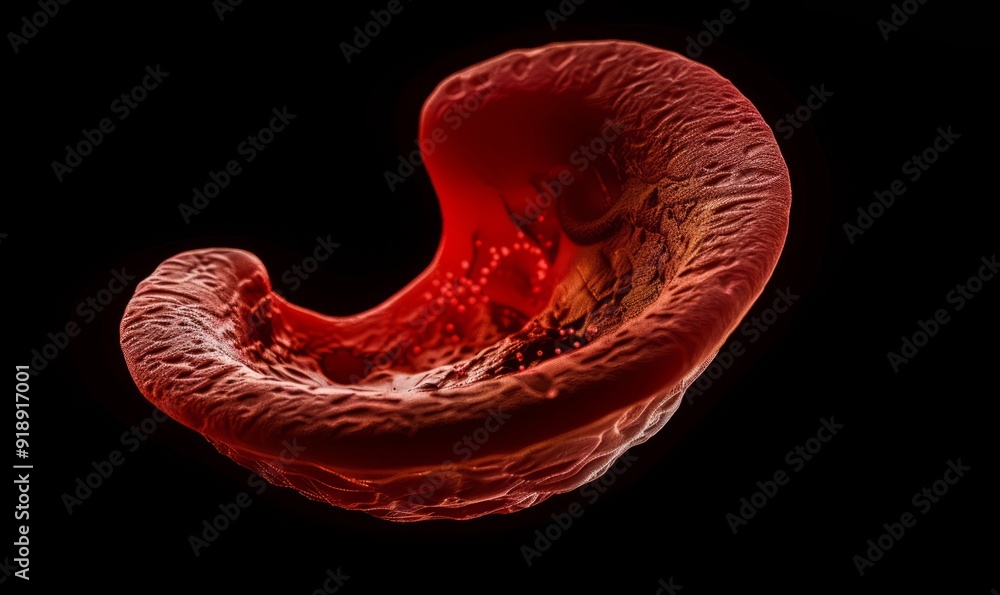 Microscopic view of a red blood cell, displaying its biconcave shape ...