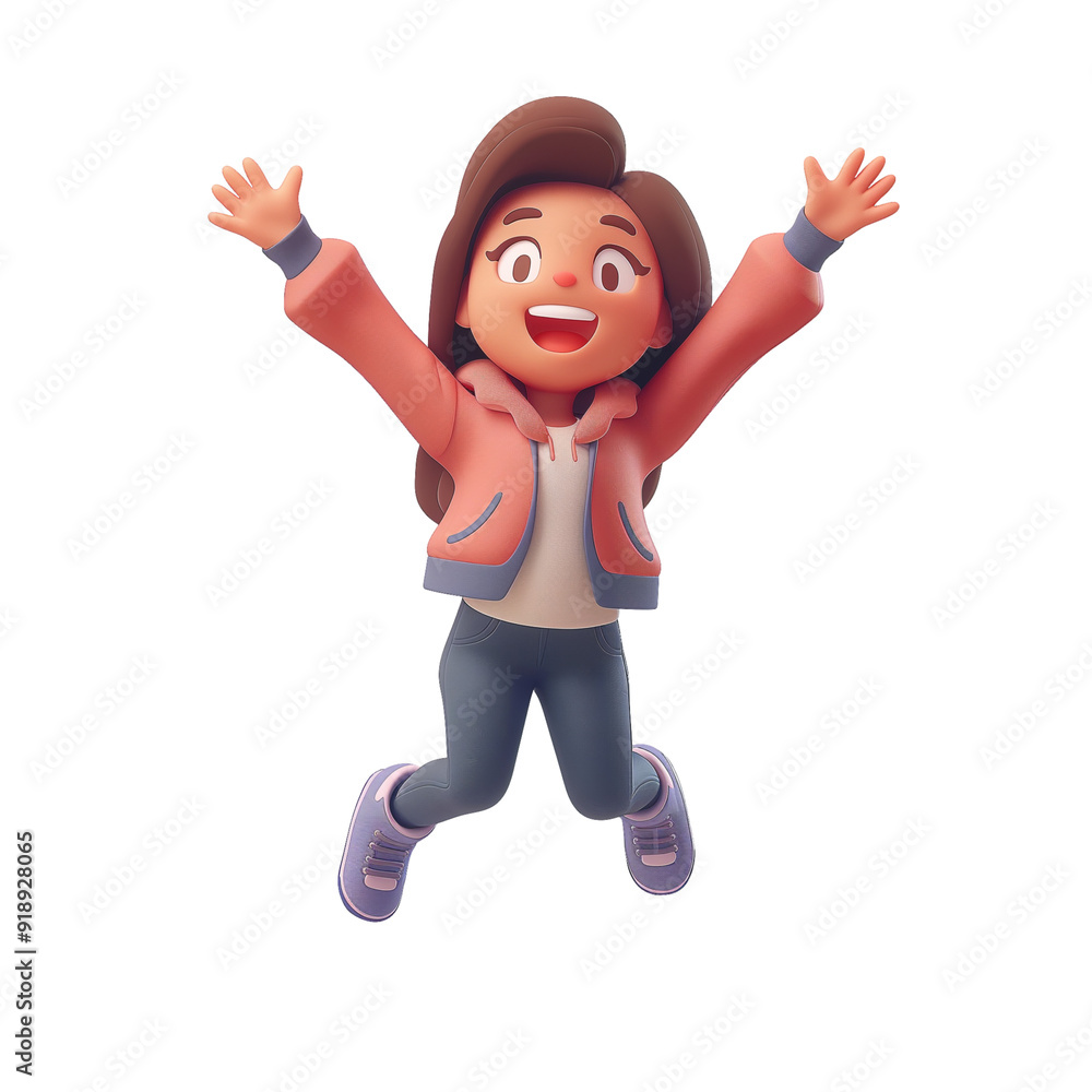 Cartoon girl jumping while shouting hurray 3d Stock Illustration ...