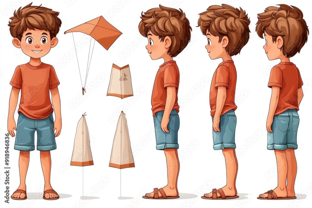 Cartoon Boy Character Sprite Sheet with Kite Stock Illustration | Adobe Stock