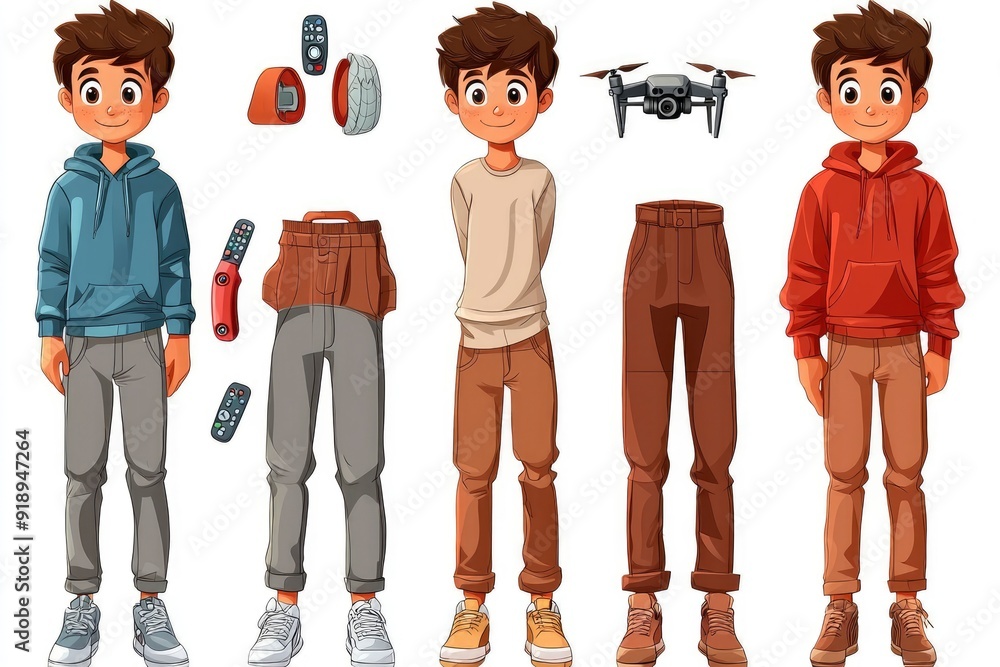 Cartoon Boy Character with Clothing Variations Stock Illustration ...