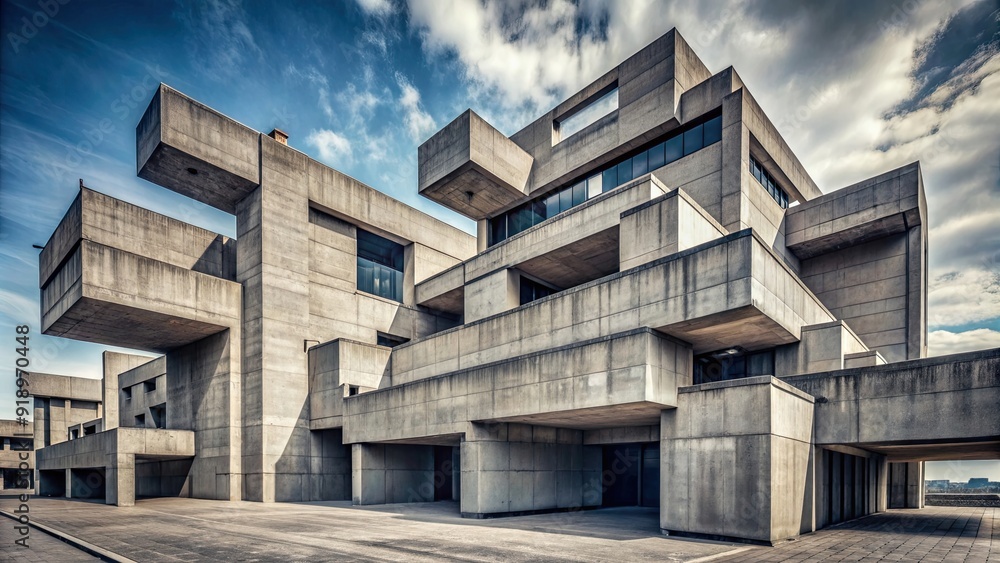 Brutalist architecture featuring raw concrete structures with geometric ...