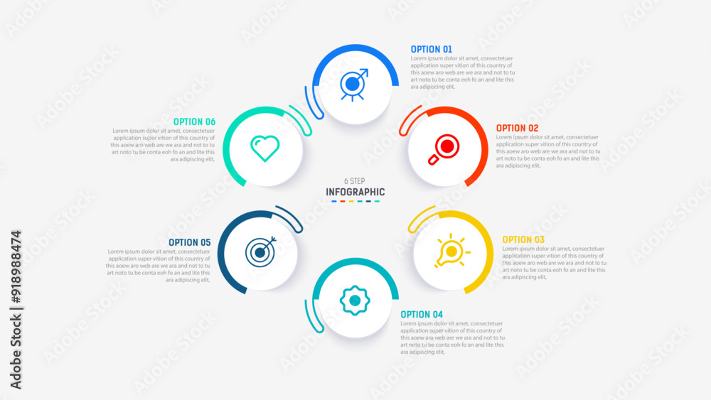 Business infographics design for Six Step, option, parts or process ...