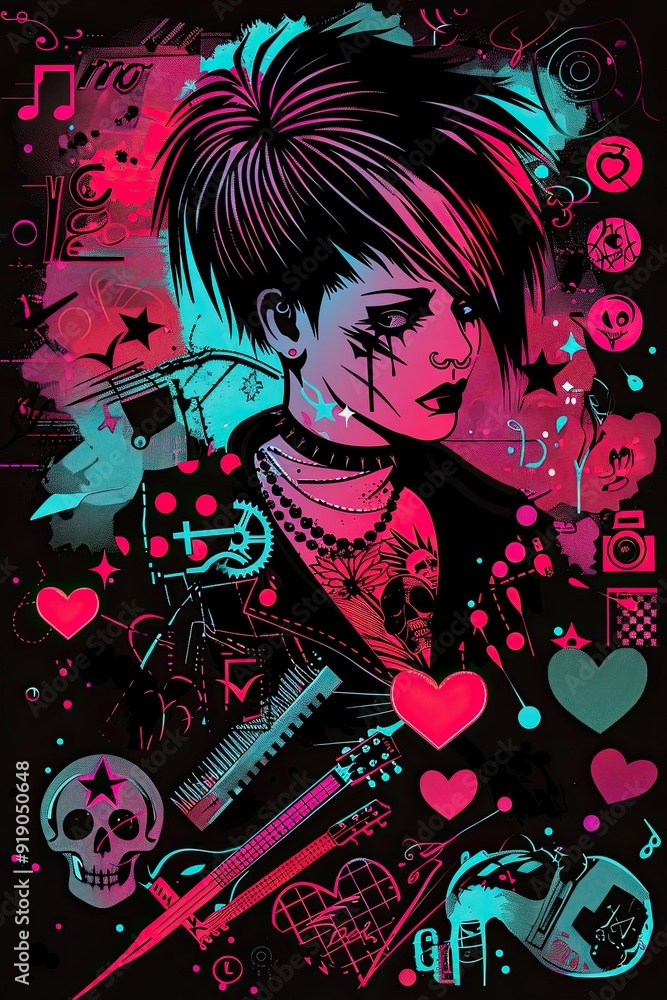 Emo Collage. A vibrant digital collage in an emo style, featuring a ...