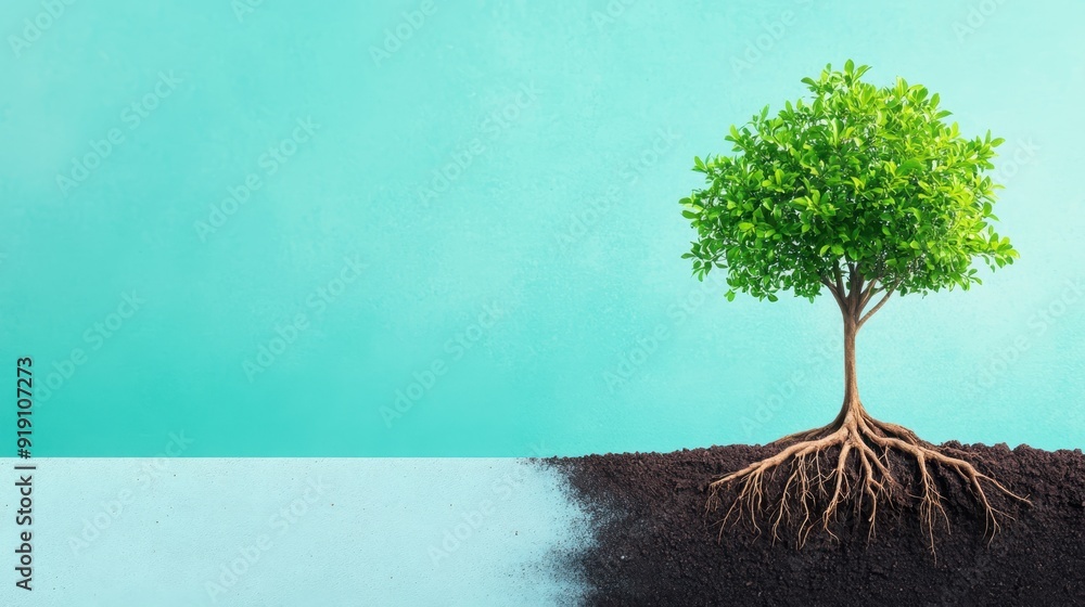 Tree of Success - Conceptual Watercolor Illustration with Roots of ...