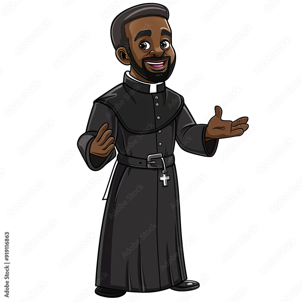cartoon illustration black African American priest pastor smiling ...