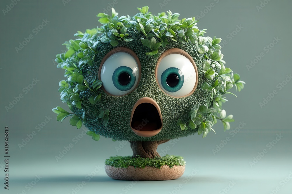 cartoon tree character with wide eyes and open mouth shocked expression ...