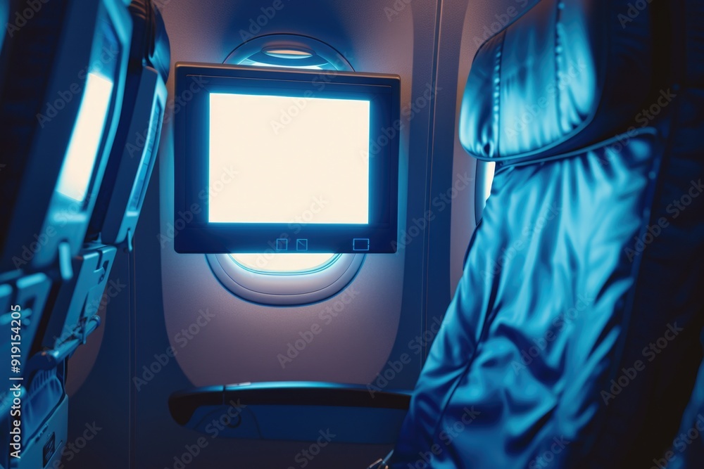 In-flight entertainment screen on an airplane showing TV channels, with ...