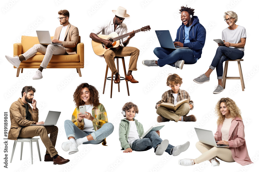 PNG people sitting pose set, transparent background Stock Photo | Adobe ...