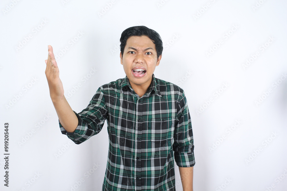 disappointed asian man raising hands with angry mad expression show ...