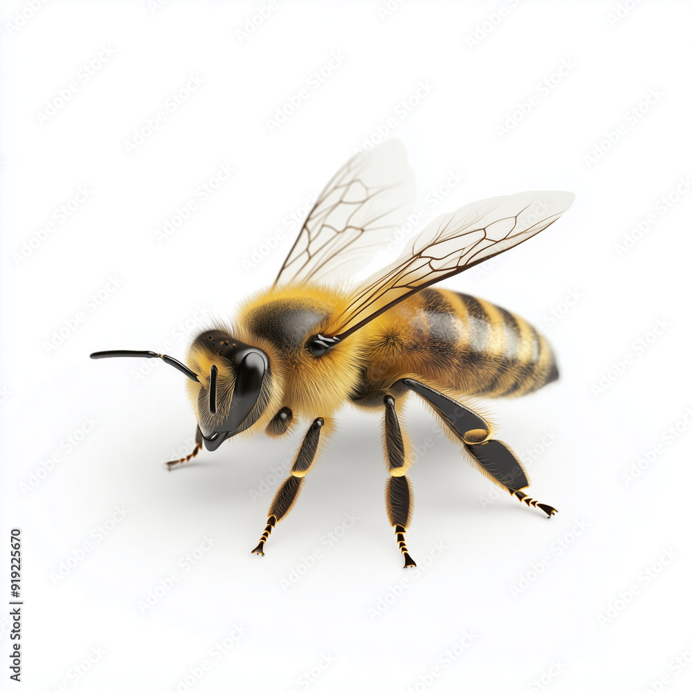 A realistic bee isolated on white background, ultra-realistic ...