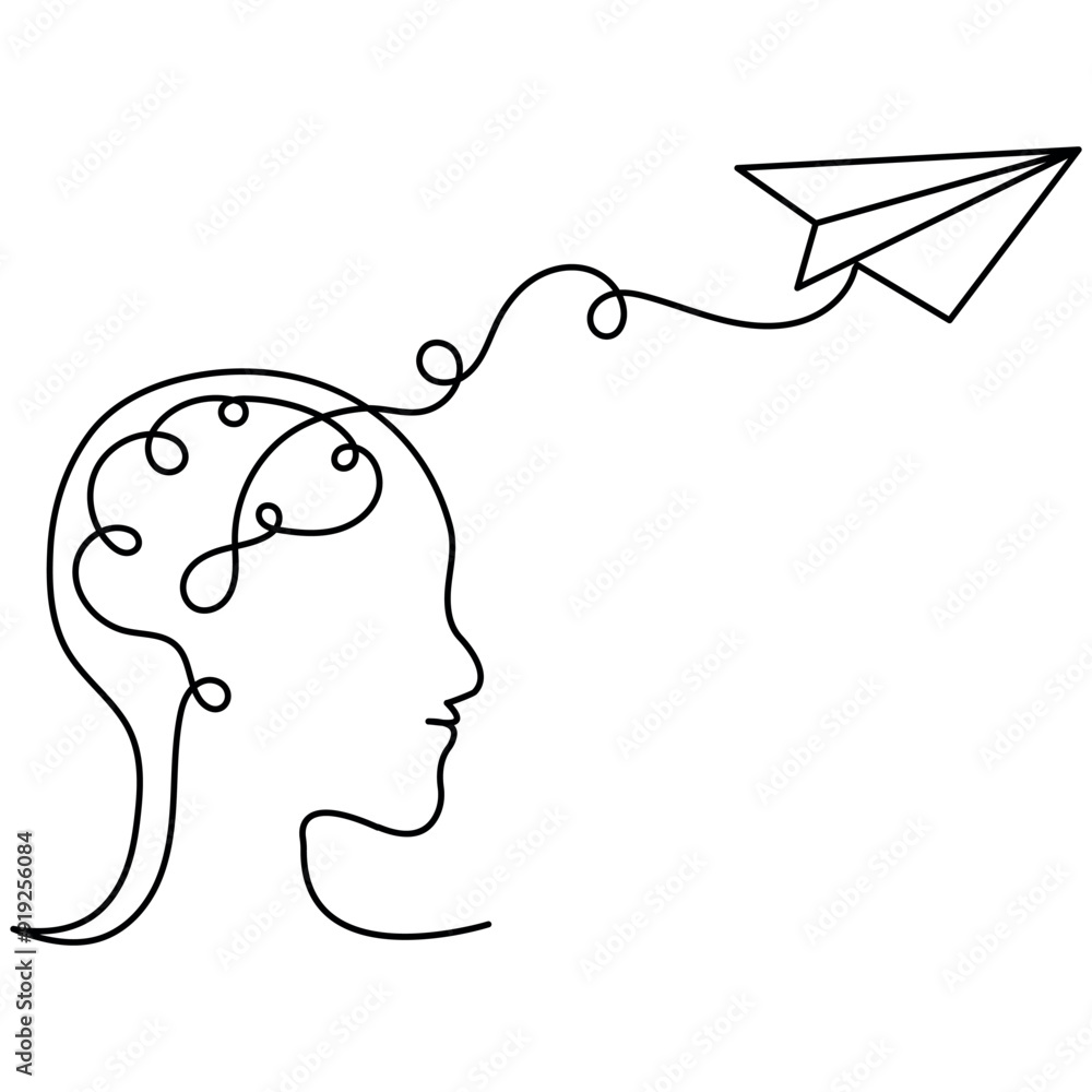 Human brain single line art, continuous one line drawing of Isolated ...