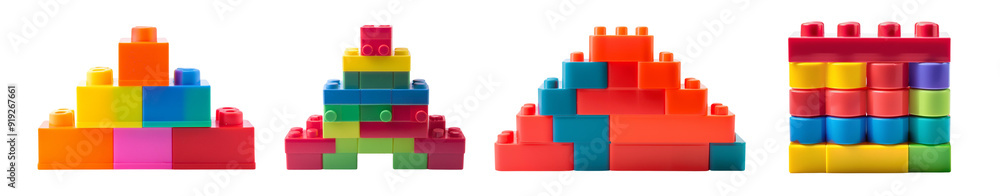Colorful building blocks arranged in various formations, perfect for ...