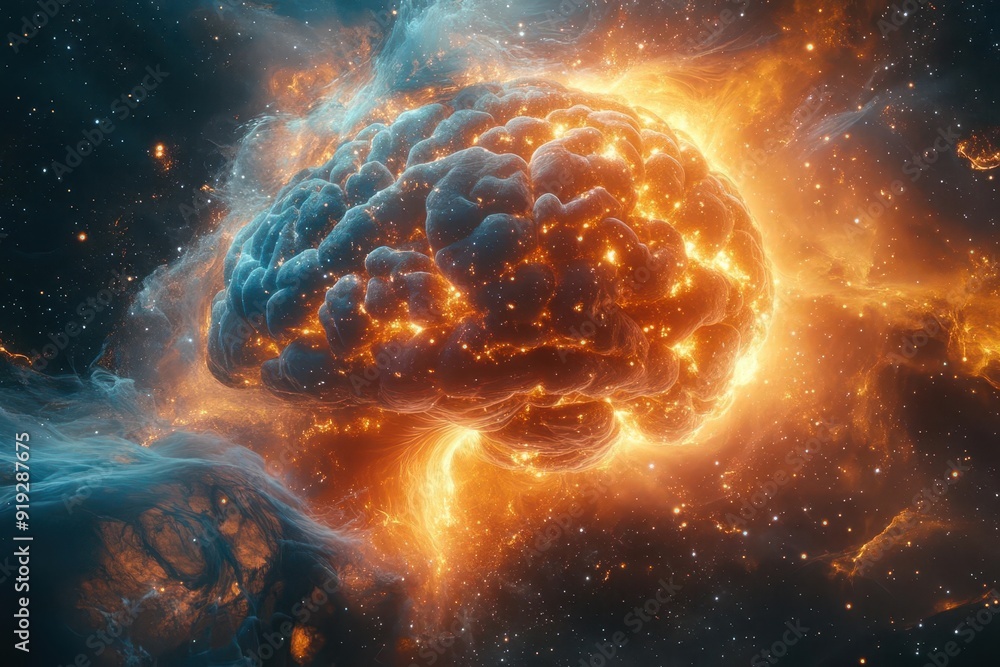 surreal brain cosmos neural pathways as constellations thought bubbles ...