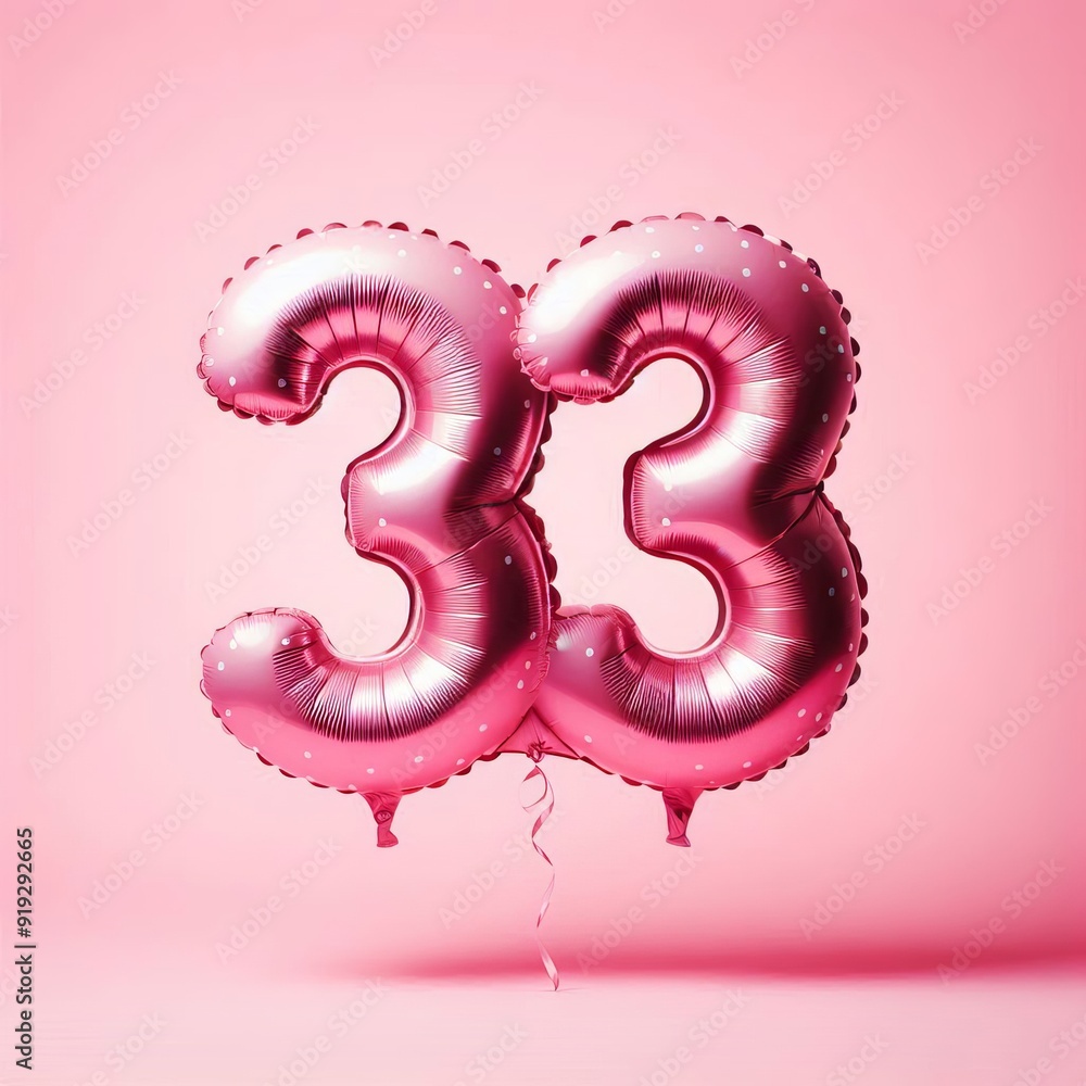 balloon in a shape of number 33 on pink background for birthday ...
