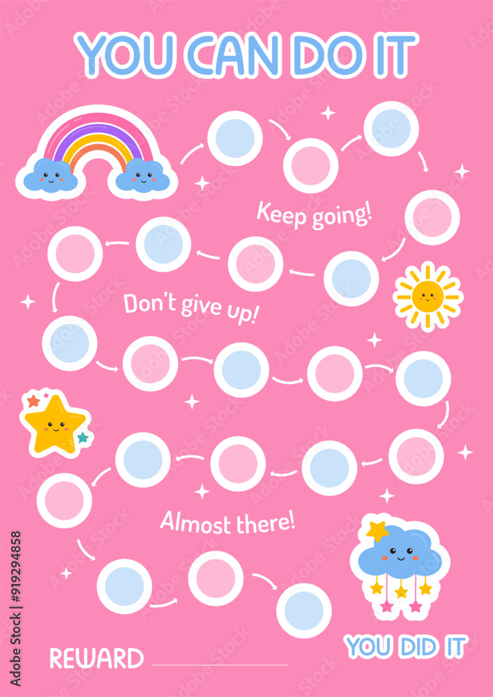 Стоковий вектор Printable rainbow reward chart for little girl princess ...