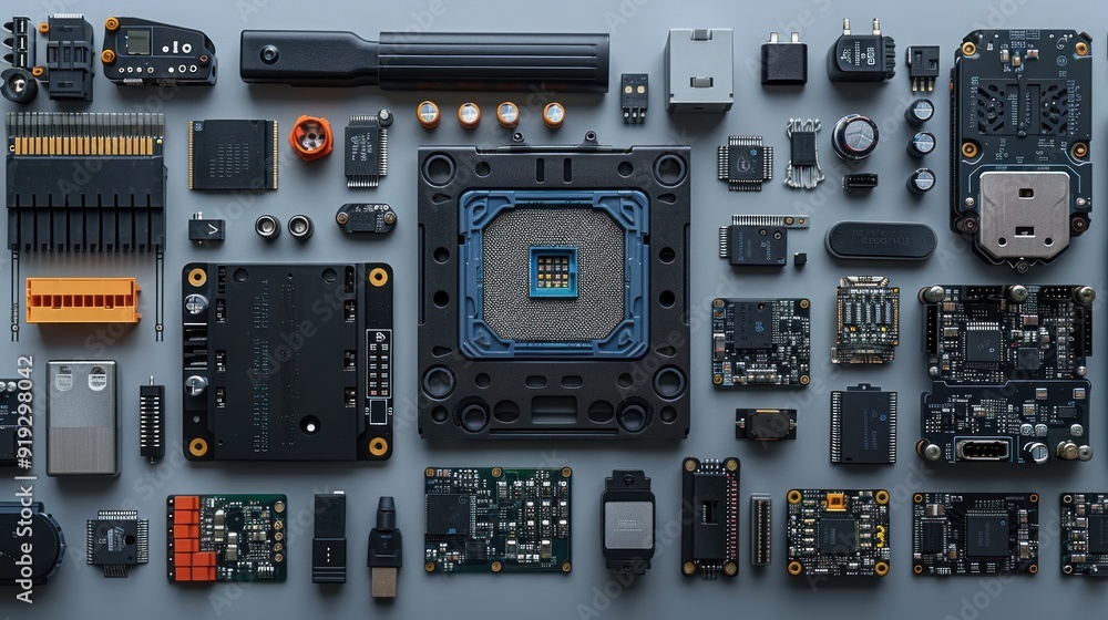 Parts of computer components in outline set Stock Illustration | Adobe ...