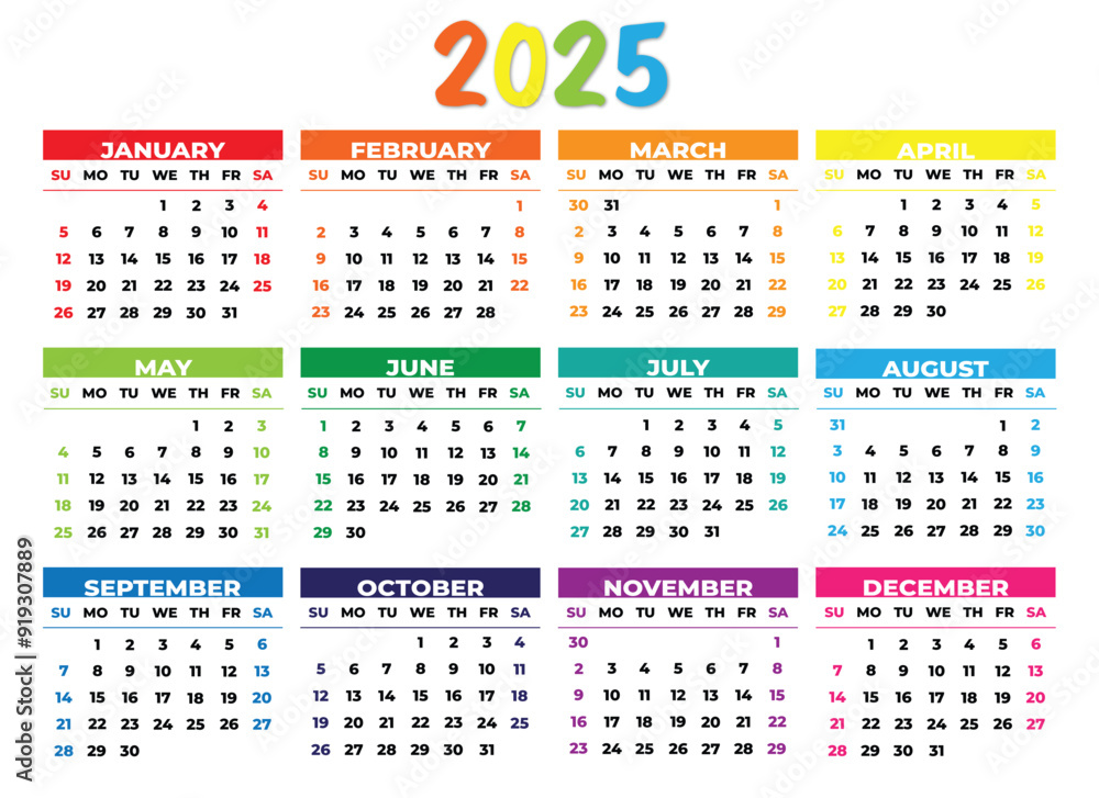 2025 Sunday Start Landscape Color Calendar. 2025 Sunday Start ...
