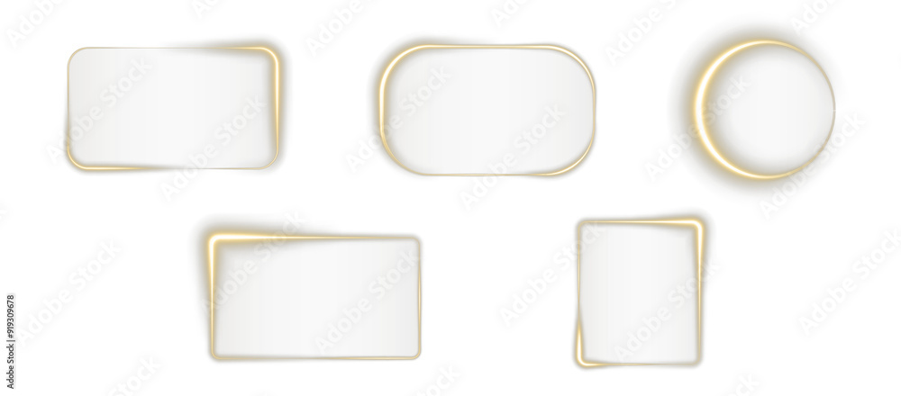Gold round frame png. Round shape borders on white background. Light ...