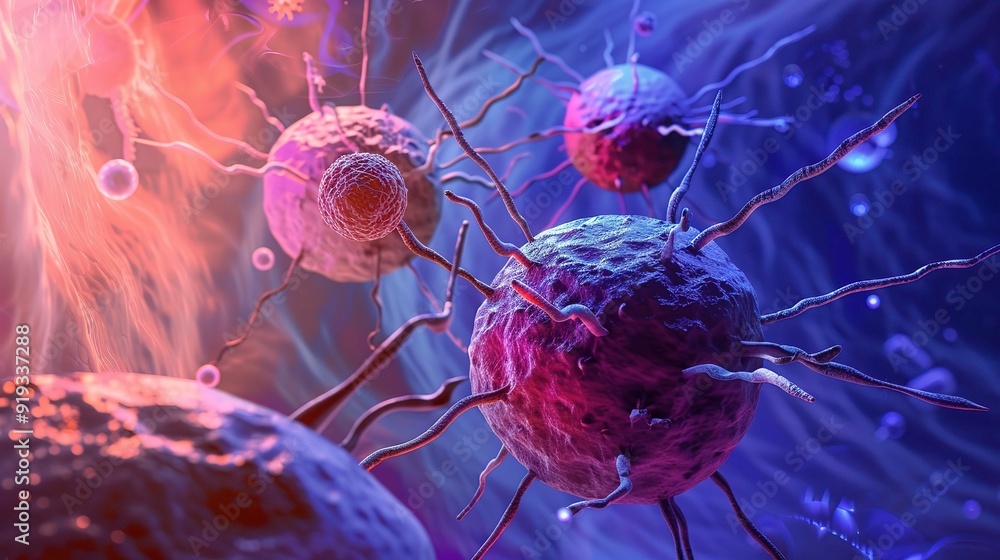 Medical Illustration of Cancer Tumor Markers in Blood Sample, Depicting ...