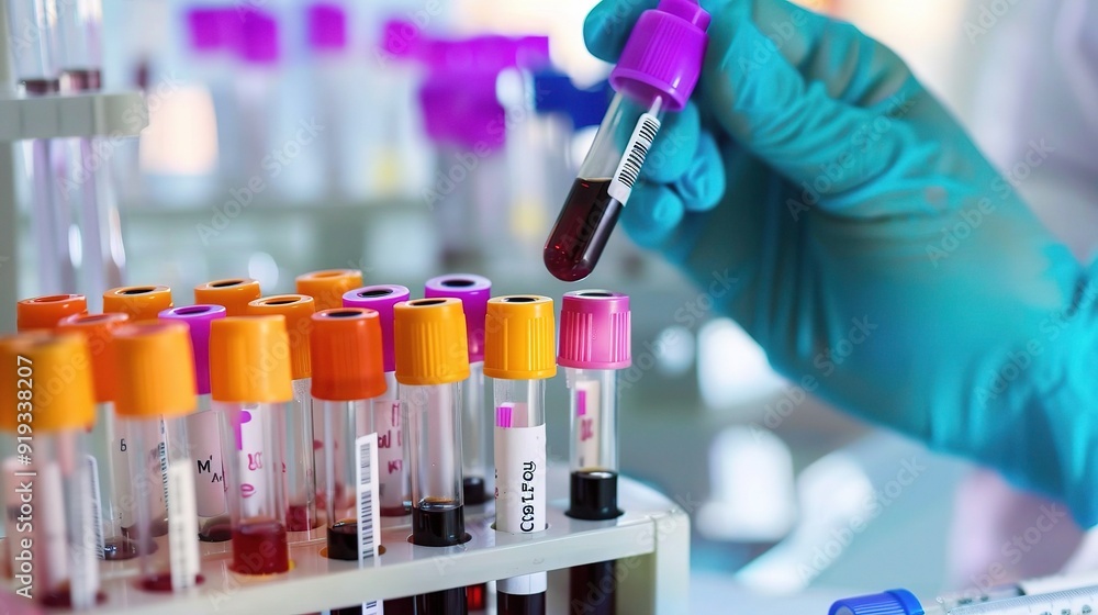 Medical Illustration of Cancer Tumor Markers in Blood Sample, Depicting ...