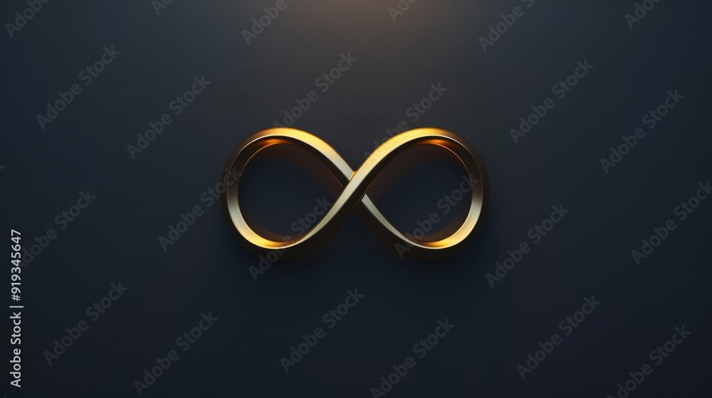 Elegant gold infinity symbol rendered against a dark navy blue ...