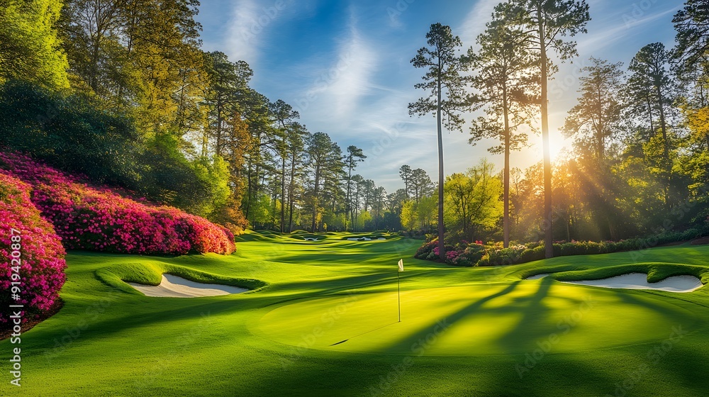 Pristine golf course, Augusta National, lush green fairways, white sand ...