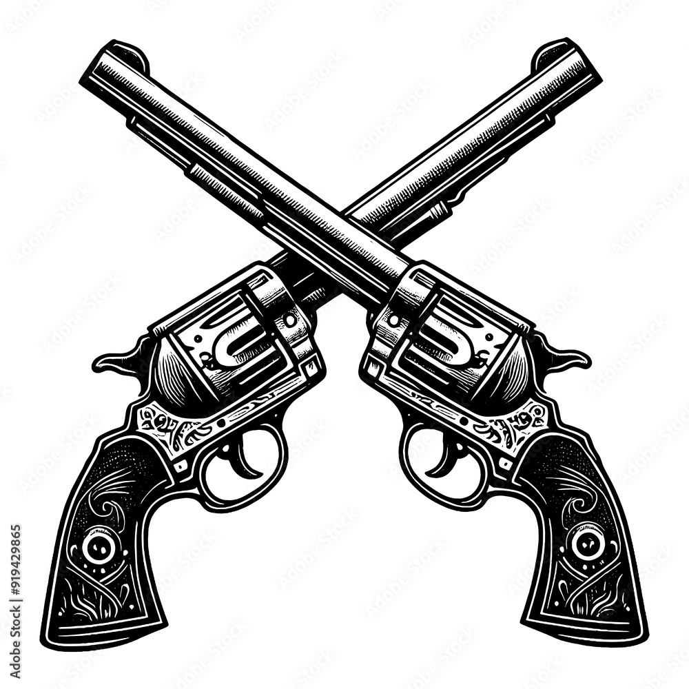 Ilustración de Stock crossed vintage revolvers, rendered in high detail ...