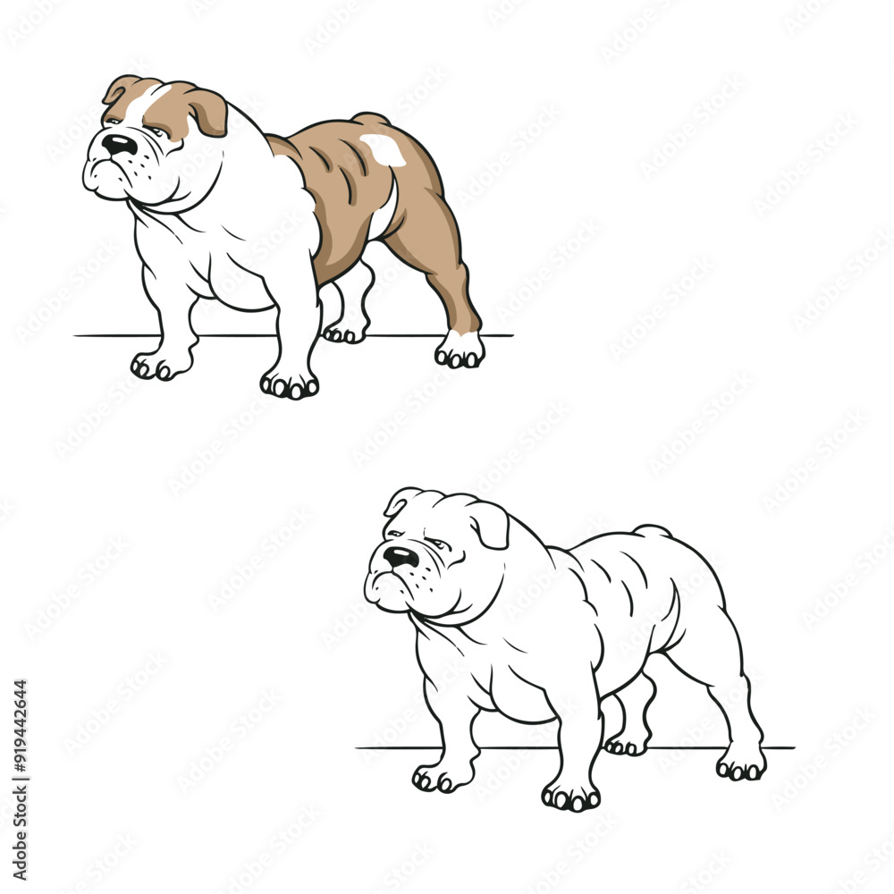 cartoon bulldog drawing with line art style. coloring book, coloring ...