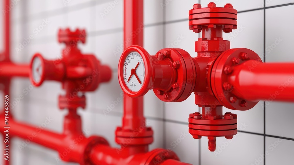 Detailed view of chemical storage tank connections, close-up on pipes ...