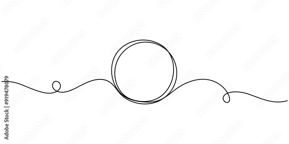 Continuous one line drawing of black circle. Round frame sketch outline ...