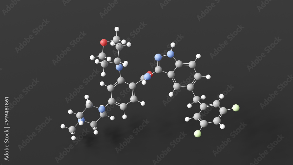 entrectinib molecule 3d, molecular structure, ball and stick model ...