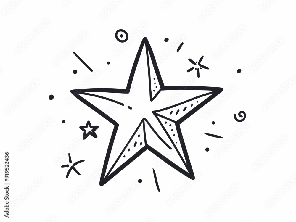 Line sketch star. Doodle scribble glitter and sparkles. Cartoon ink ...