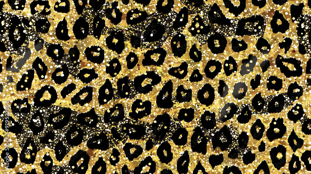 Luxurious and glamorous seamless leopard print pattern with golden hues ...