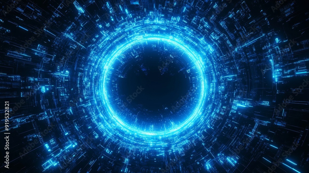 Neon circle light arch, in the center, light, rays, smoke, abstract ...