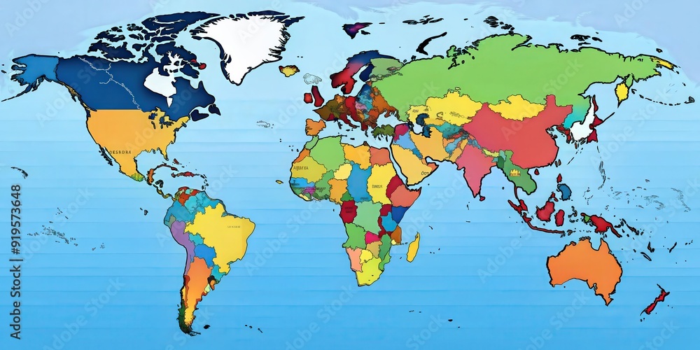 Political map of the world with country borders outlined, world ...