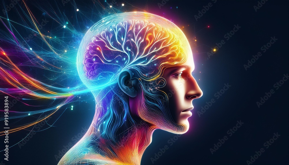 surreal ai brain visualization glowing neural networks form brain shape ...