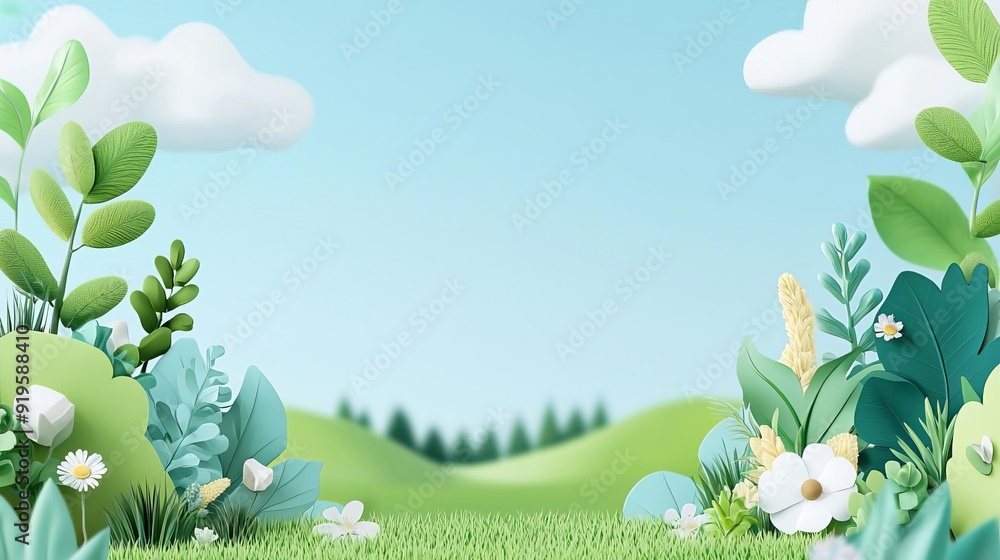 Eco-friendly custom frame flat design front view, nature-inspired theme ...